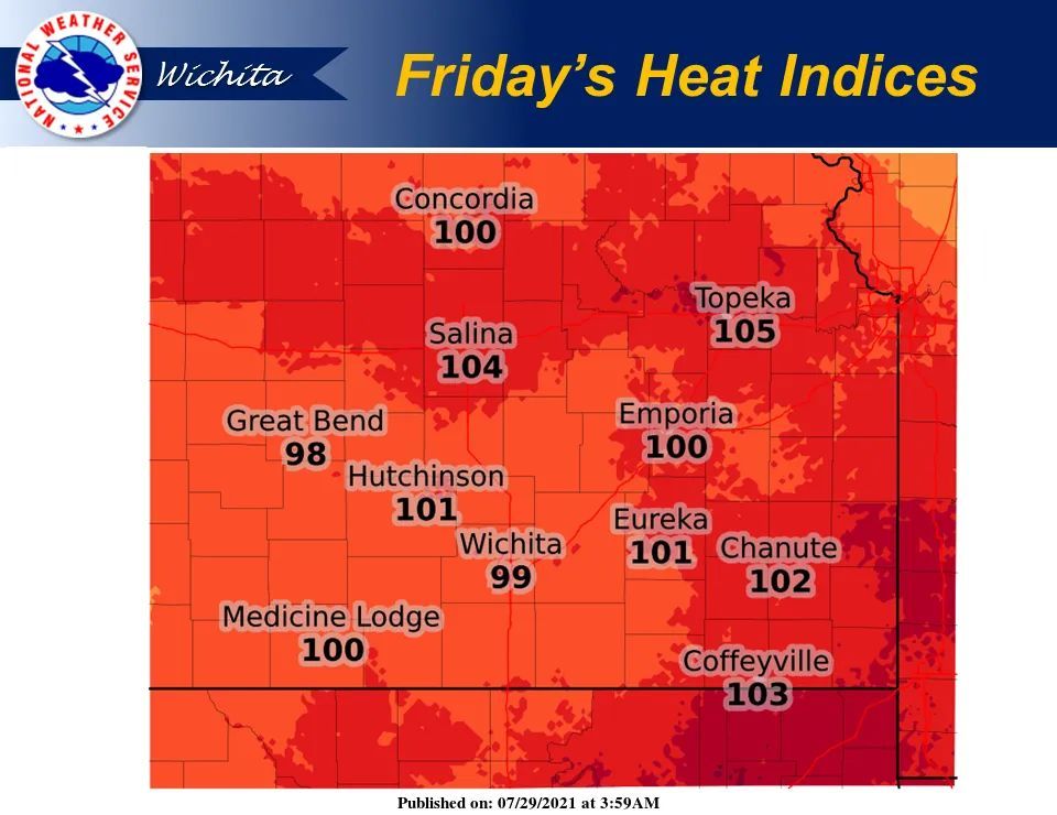 Friday's heat indices