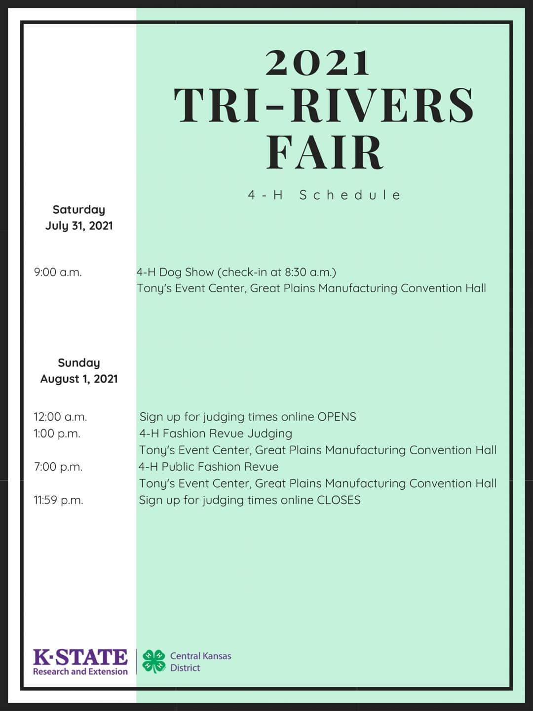 Tri-Rivers Fair 4H Schedule