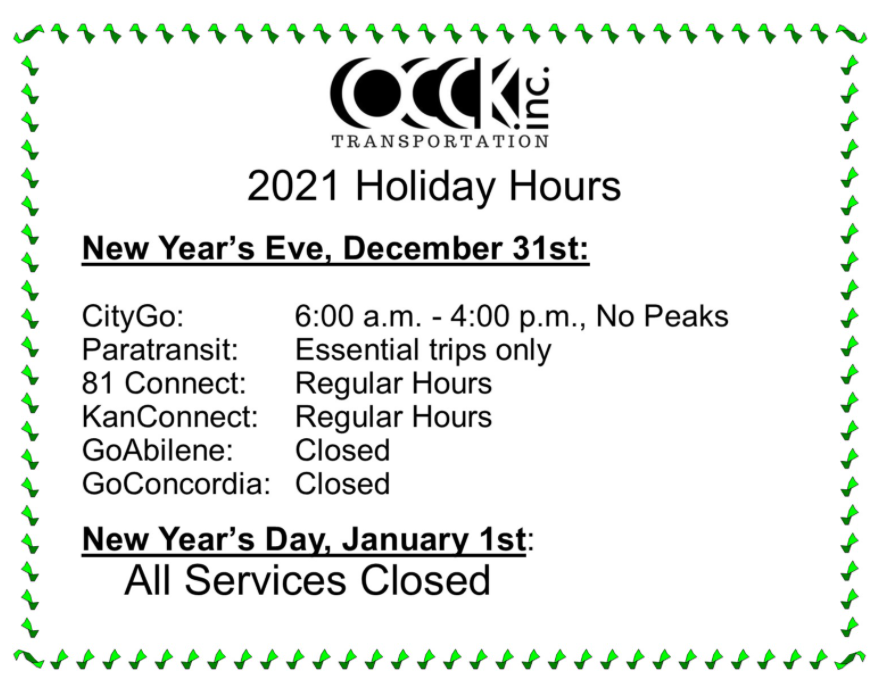 OCCK Transportation Holiday Hours