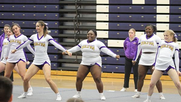 KWU Competitive Cheer finishes seventh at York, splits duals at Concordia
